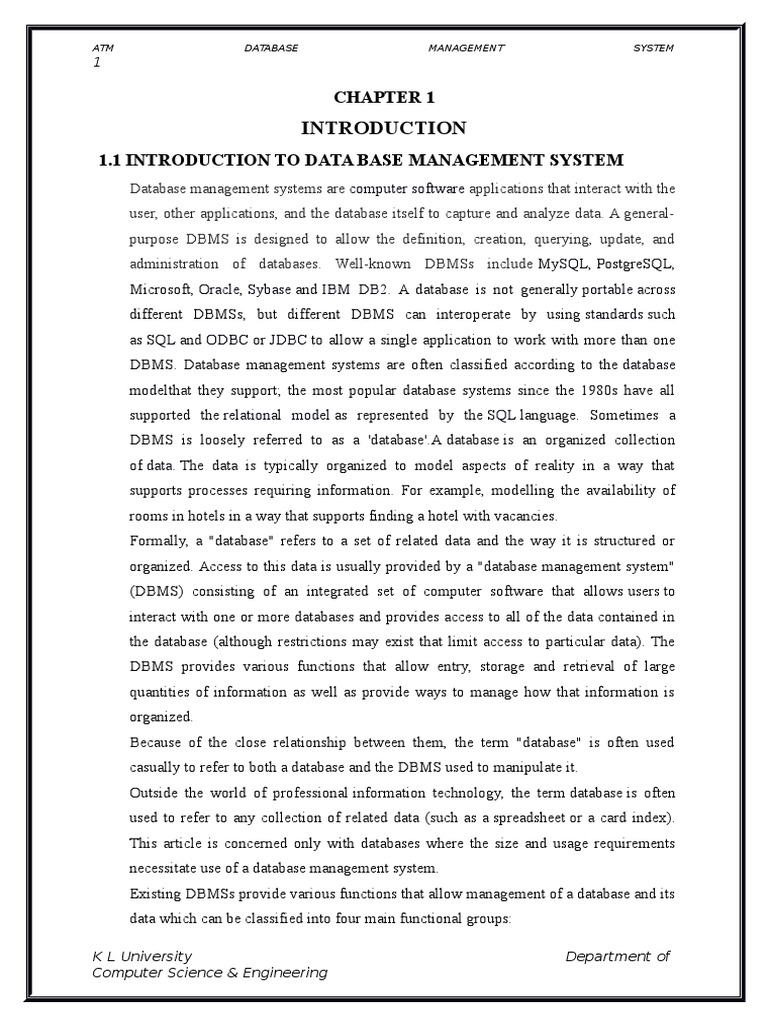 Atm Database Management | Relational Model | Databases