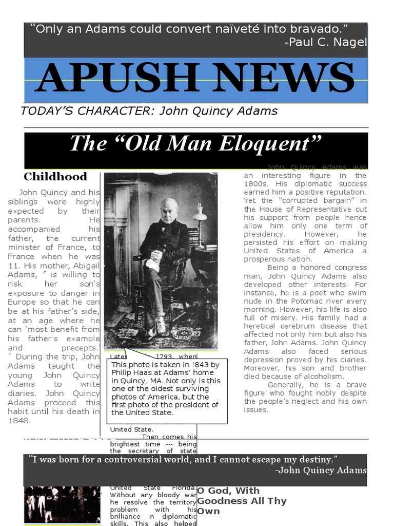 APUSH: John Quincy Adams Insights | PDF | Presidents Of The United ...