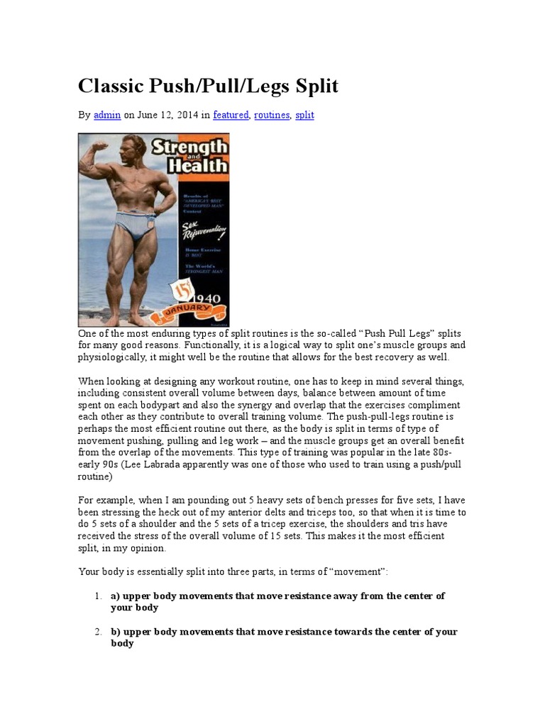 Classic Push/Pull/Legs Split: Admin Featured Routines Split | PDF ...