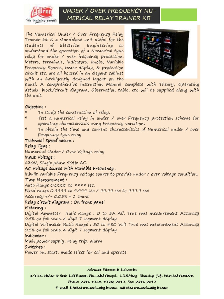 Numerical Under/Over Frequency Relay Kit | PDF | Technology & Engineering