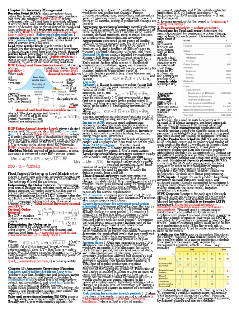 Operations Cheat Sheet | PDF | Inventory | Commercial Item Transport ...