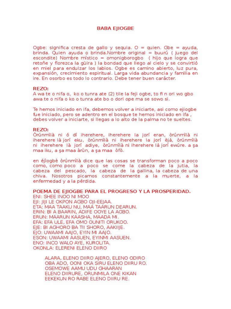 Ejiogbe Tabla Resumenes1 | PDF | Pollo | Religión y creencia