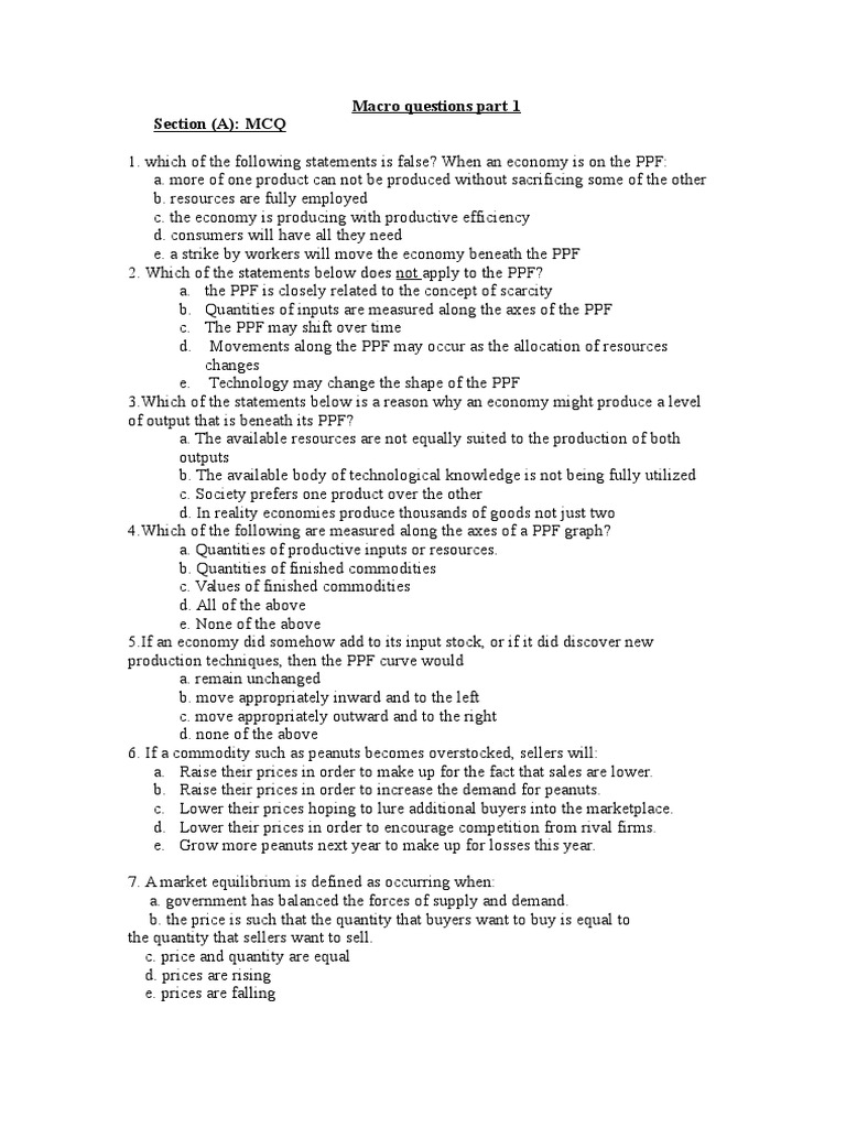 Macro Questions Part 1 Section (A) : MCQ | PDF | Supply And Demand ...