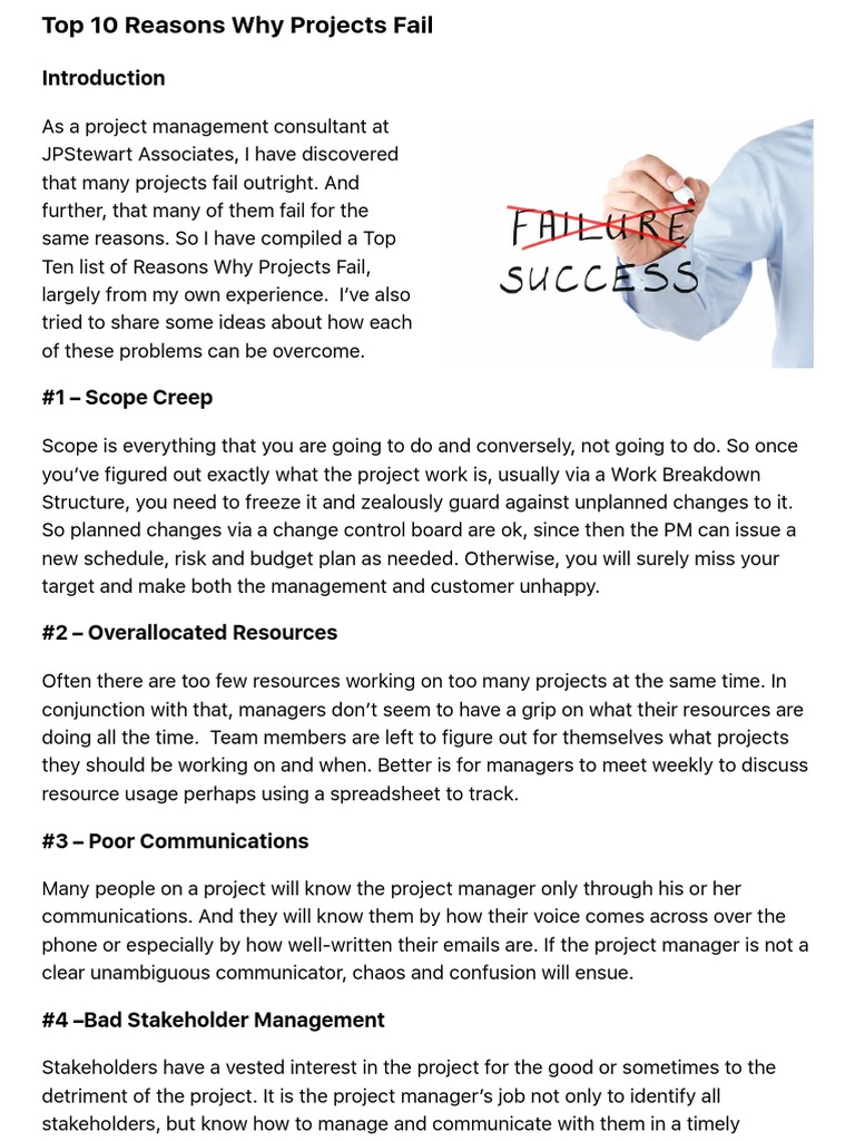 10 Reasons Why Projects Fail | PDF | Project Manager | Risk
