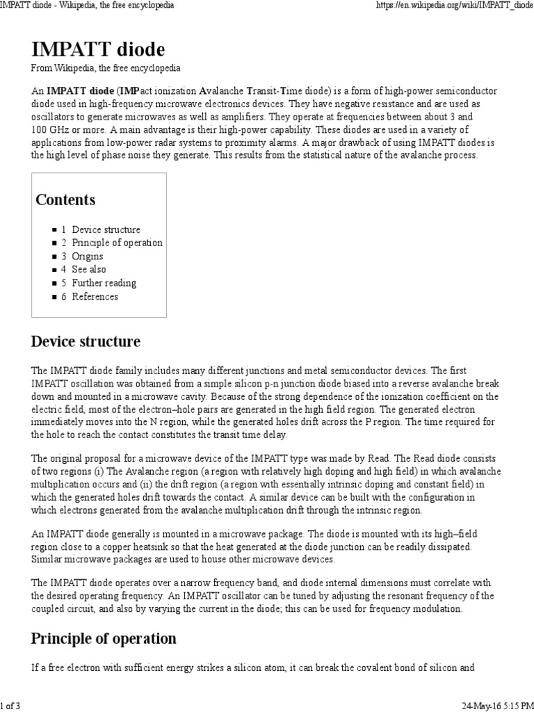 IMPATT Diode: From Wikipedia, The Free Encyclopedia | PDF | Force ...