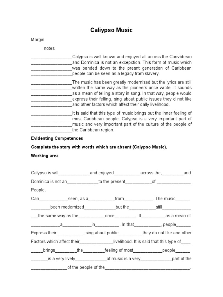 Caliypso Music: Evidenting Competences Complete The Story With Words ...