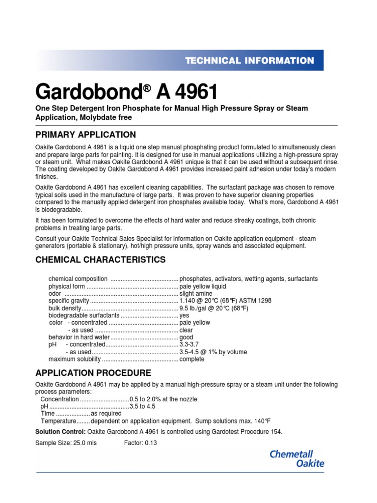 Gardobond A 4961: Primary Application | Download Free PDF | Stainless ...