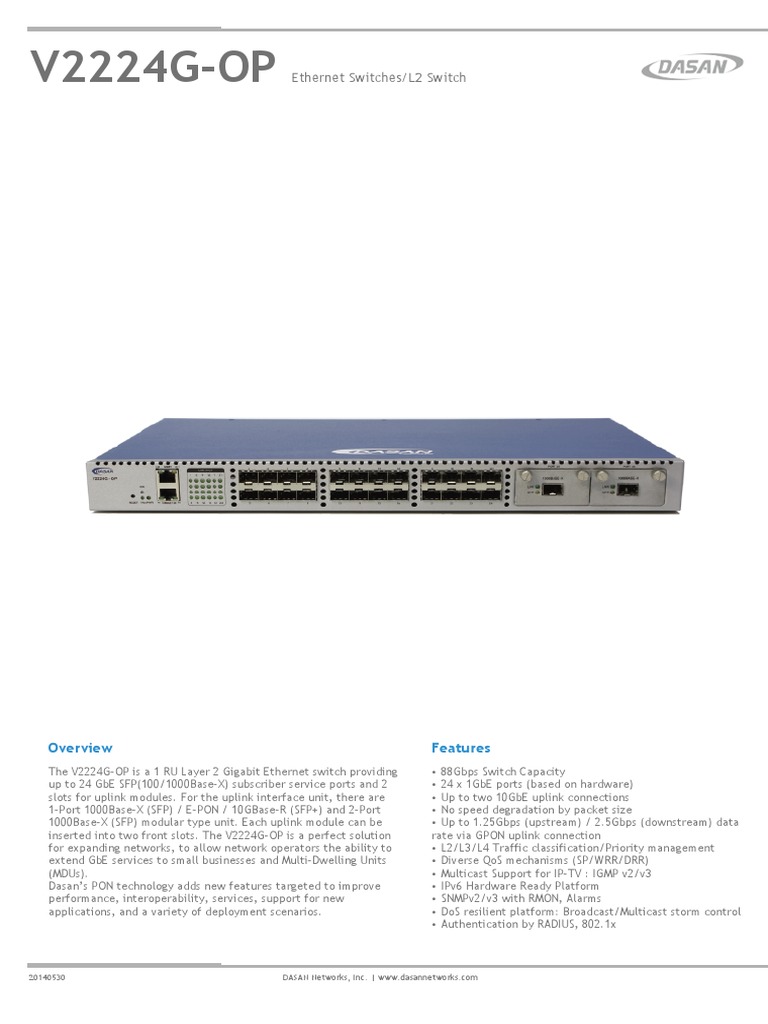 V2224G-OP Layer 2 Ethernet Switch | PDF
