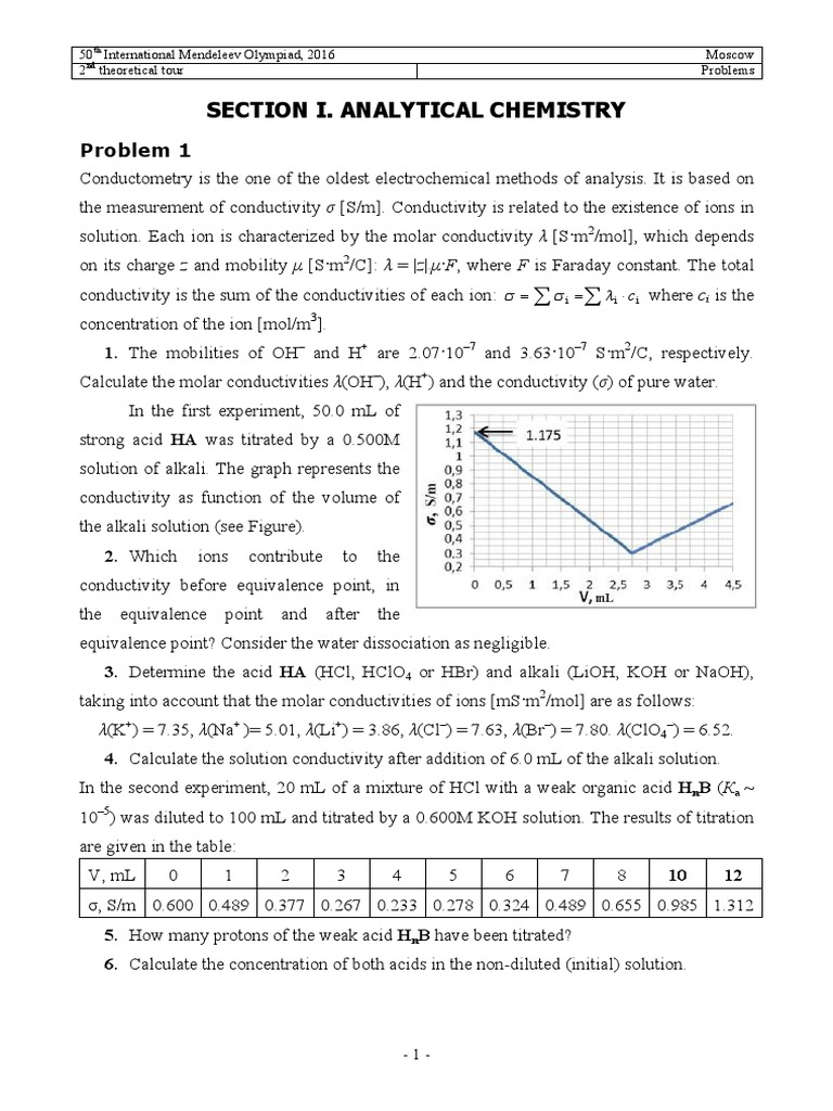 Section I. Analytical Chemistry: Problem 1 | PDF | Catalysis | Titration