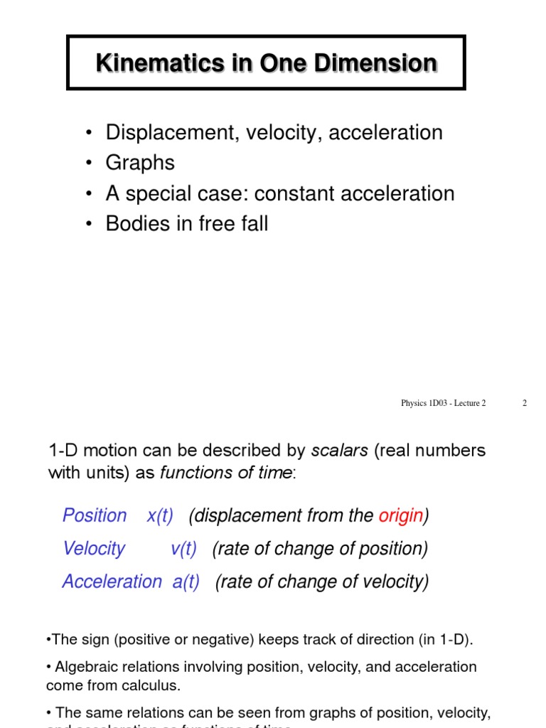 Kinematics in One Dimension | PDF | Velocity | Acceleration
