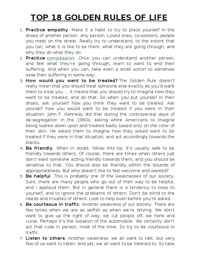 Top 18 Golden Rules of Life | PDF | Golden Rule | Psychology