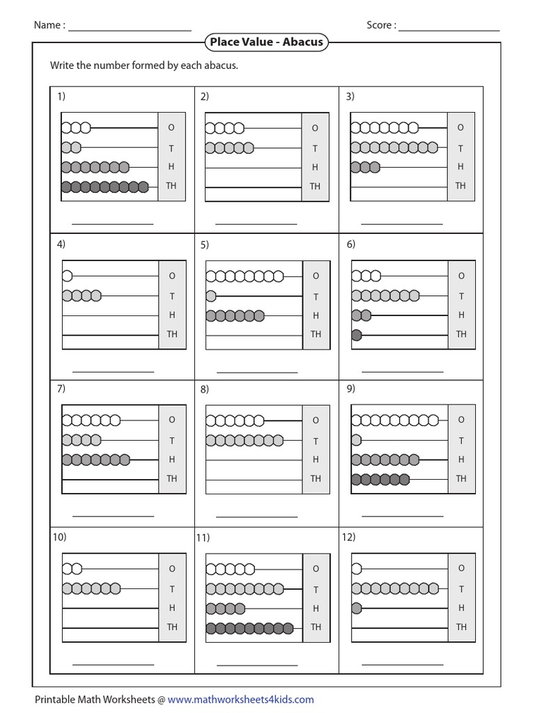 Place Value - Abacus: Name: Score | PDF