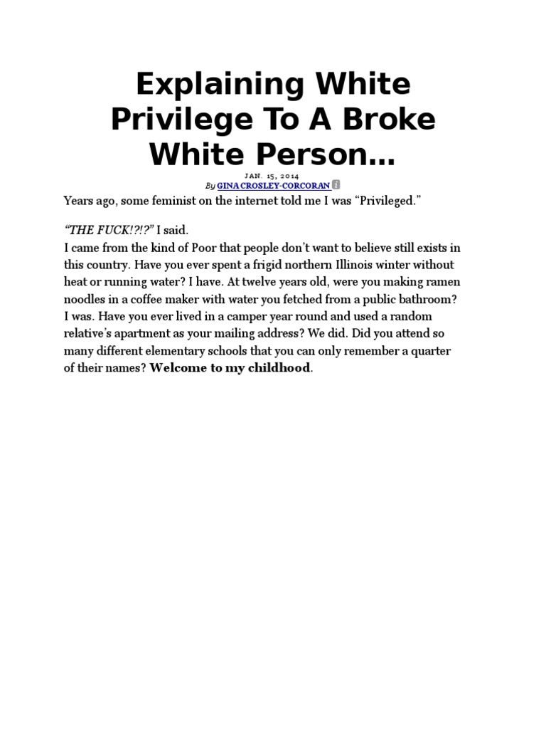 Explaining White Privilege To A Broke White Person | PDF