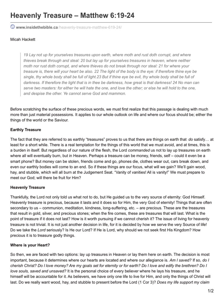 Heavenly Treasure - Matthew 6.19-24.pdf | Christian Belief And Doctrine ...