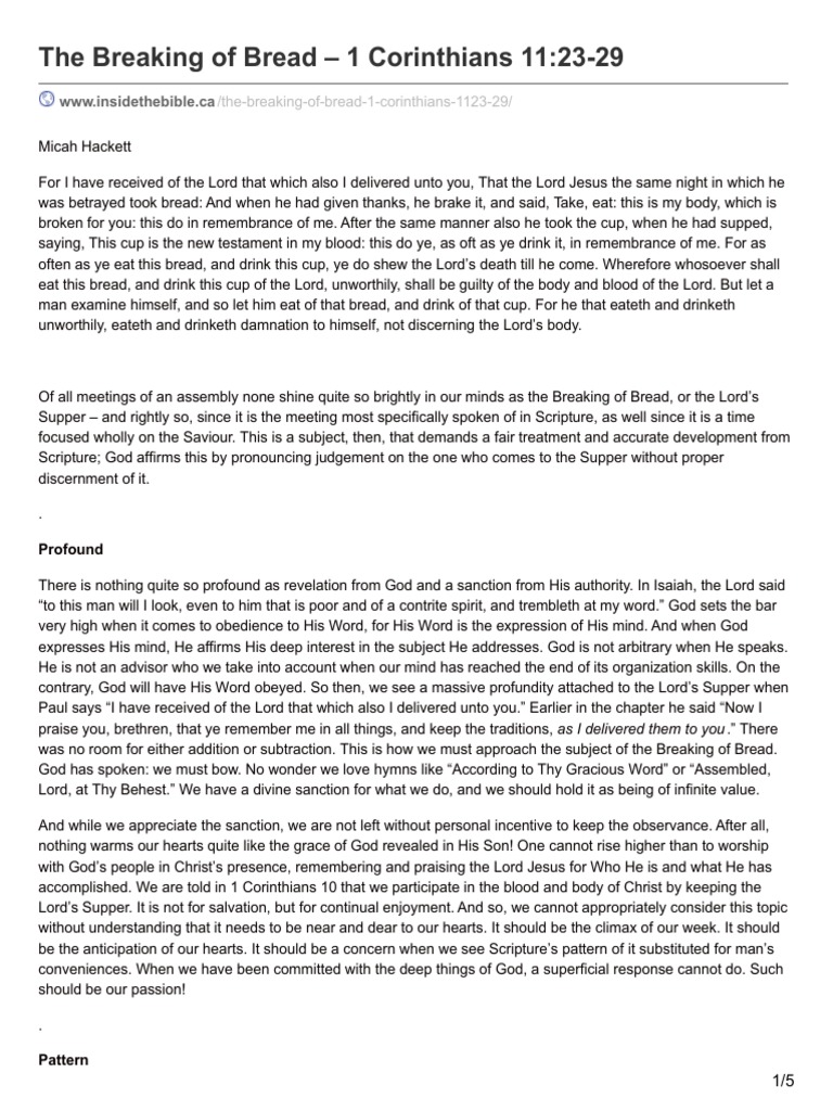 The Breaking of Bread 1 Corinthians 11.23-29.pdf | Eucharist ...
