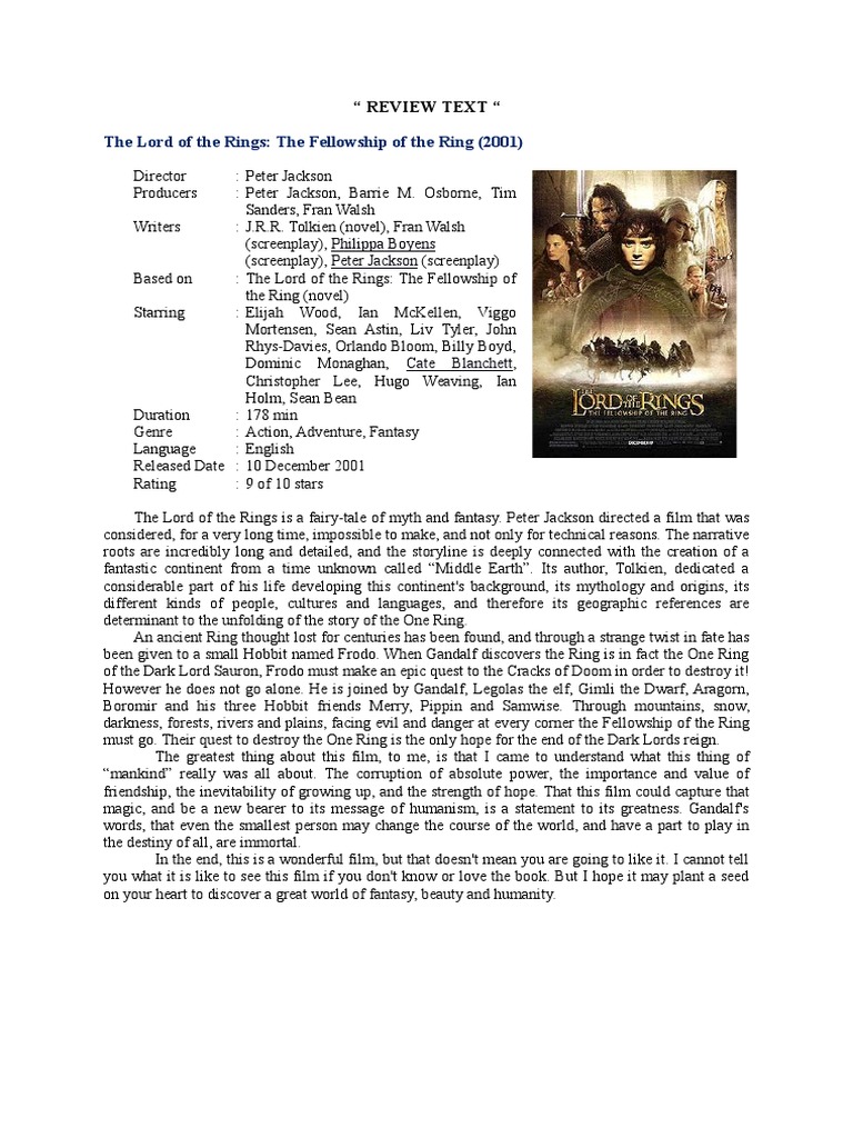 The Lord of The Rings: The Fellowship of The Ring (2001) : " Review ...