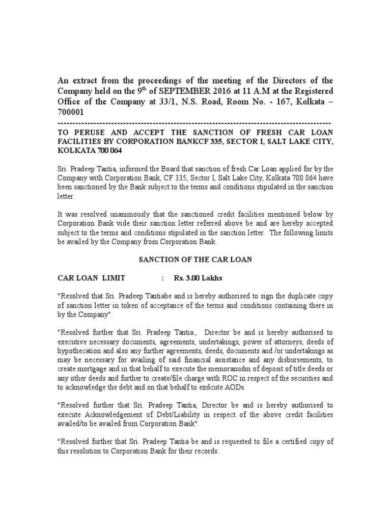 Resolution For Car Loan | PDF | Banks | Loans
