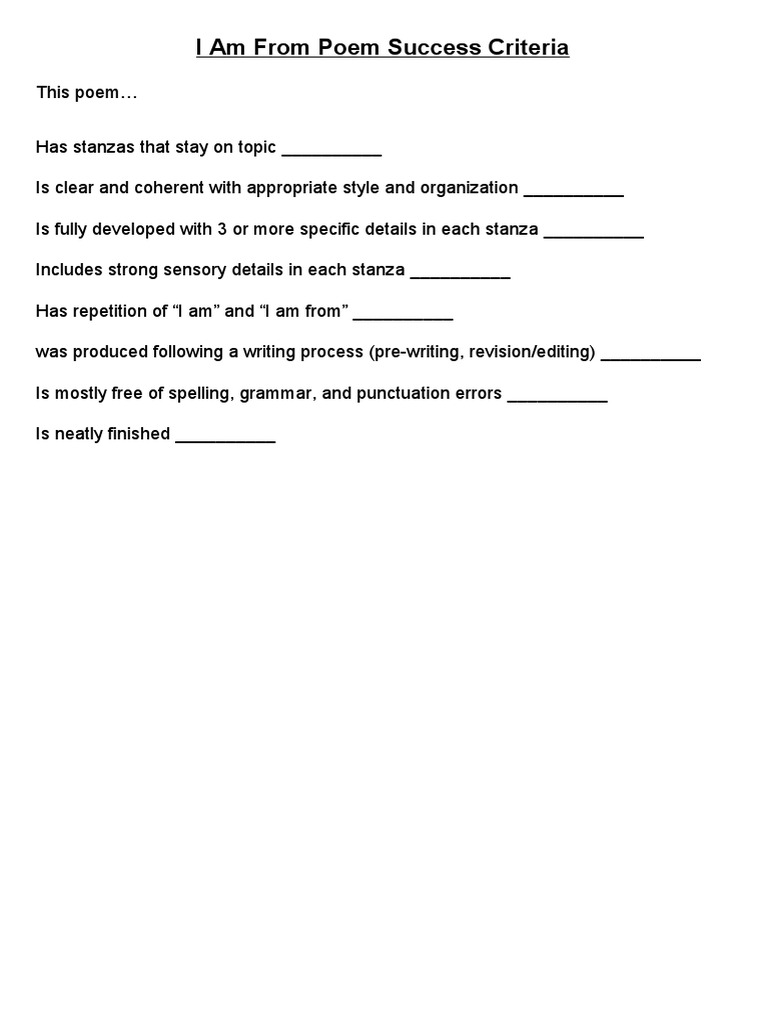 I Am From Poem Success Criteria | PDF | Language Arts & Discipline