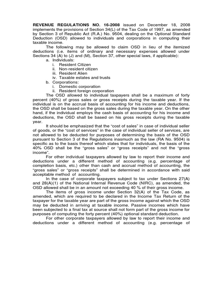 Optional Standard Deduction Overview | PDF | Tax Deduction | Gross Income