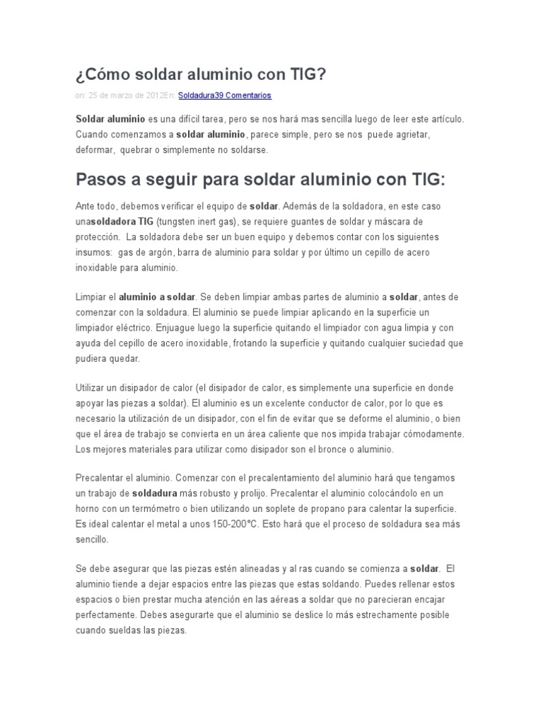 Cómo Soldar Aluminio Con TIG | PDF | Soldadura | Construcción