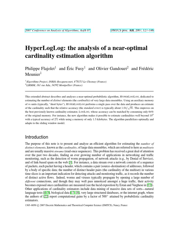 HyperLogLog: Near-Optimal Cardinality Estimation | PDF