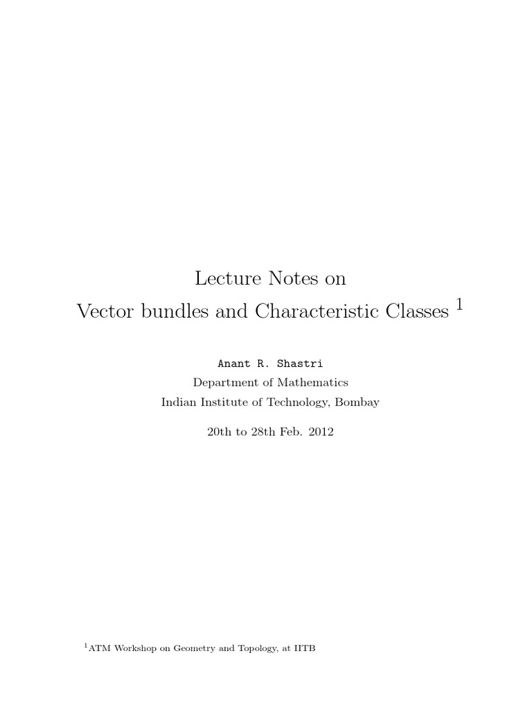 Lecture Notes On Vector Bundles and Characteristic Classes | PDF ...