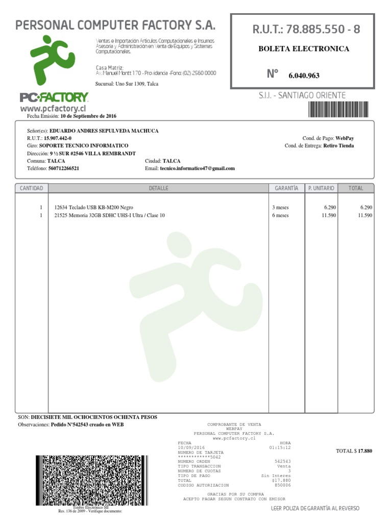 BoletaElectronica 6040963 | PDF