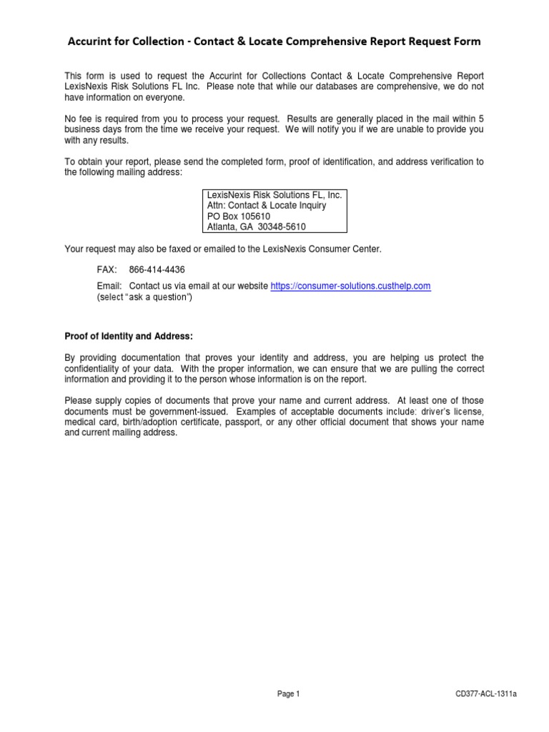 Accurint Collections Report Request Form | PDF | Politics | Social Science