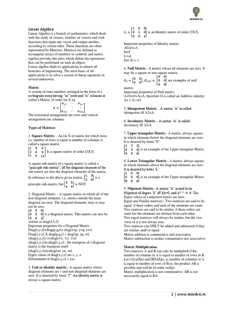 1 Linear Algebra | PDF | Matrix (Mathematics) | Eigenvalues And ...