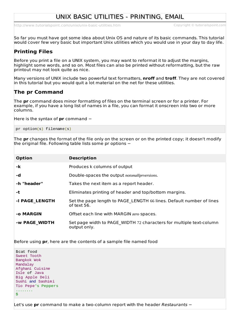 7 Unix Basic Utilities Pdf Printer Computing Computing