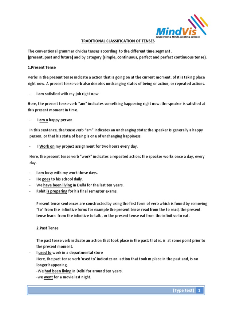 Classification of Tenses | PDF | Perfect (Grammar) | Grammatical Tense