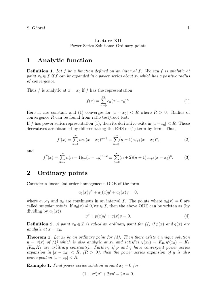 1 Analytic Function | PDF | Power Series | Ordinary Differential Equation