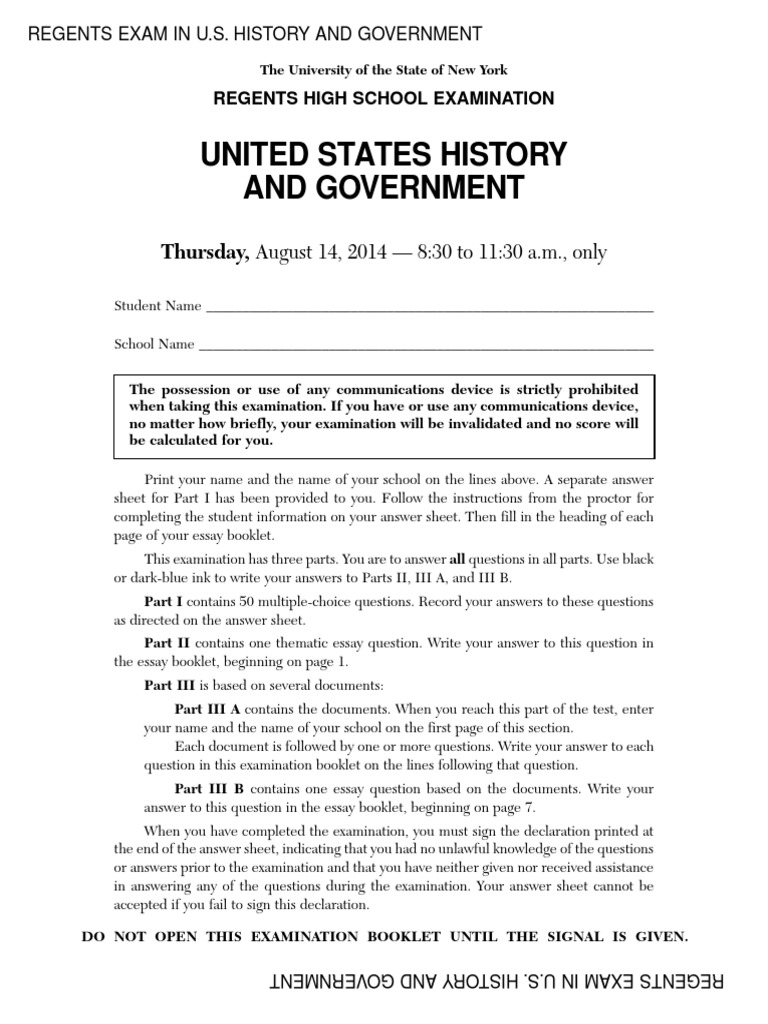 Regents U.S. History Exam 2014 | PDF | United States Constitution ...