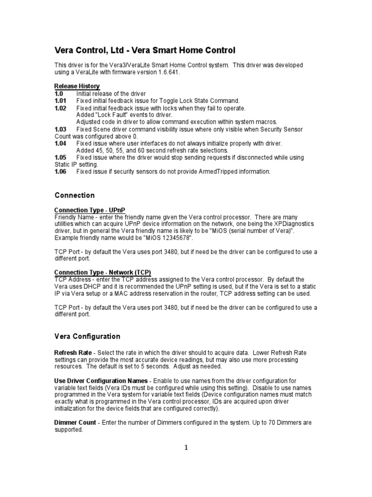 Vera Control Ltd Vera Smart Home Control Connection Pdf Device