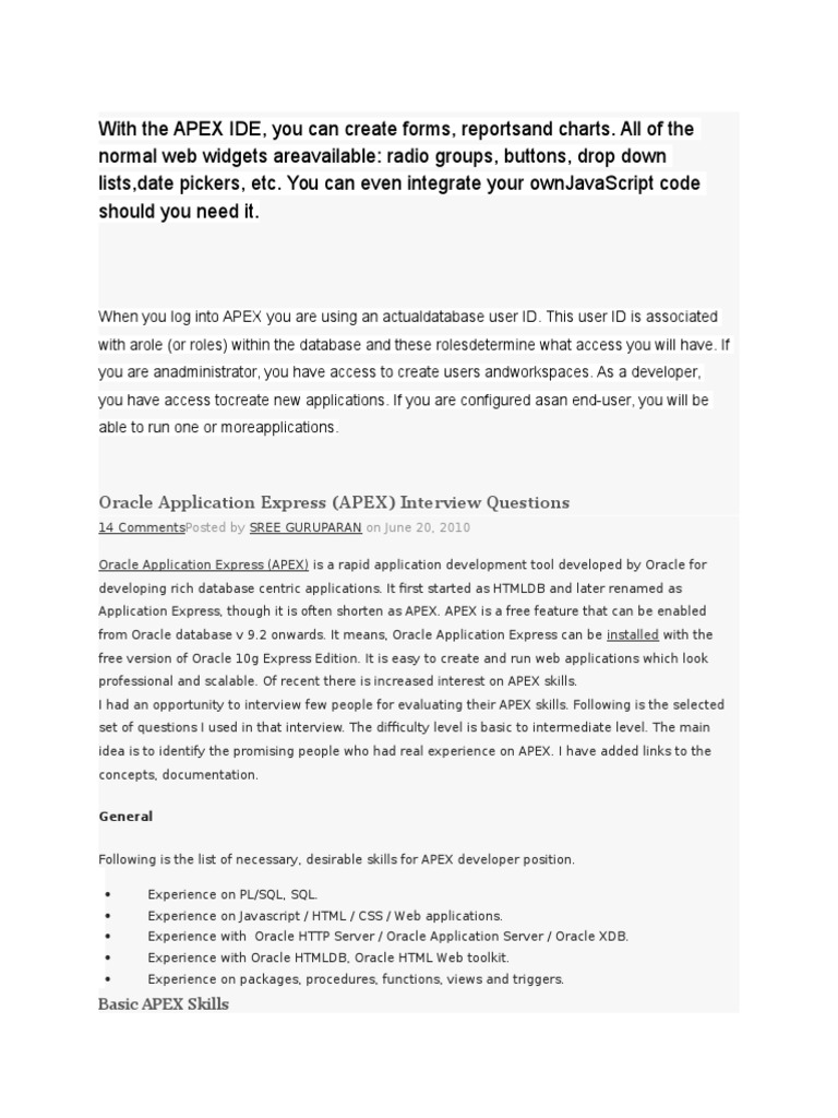 With The Apex Ide | PDF | Oracle Database | Java Script