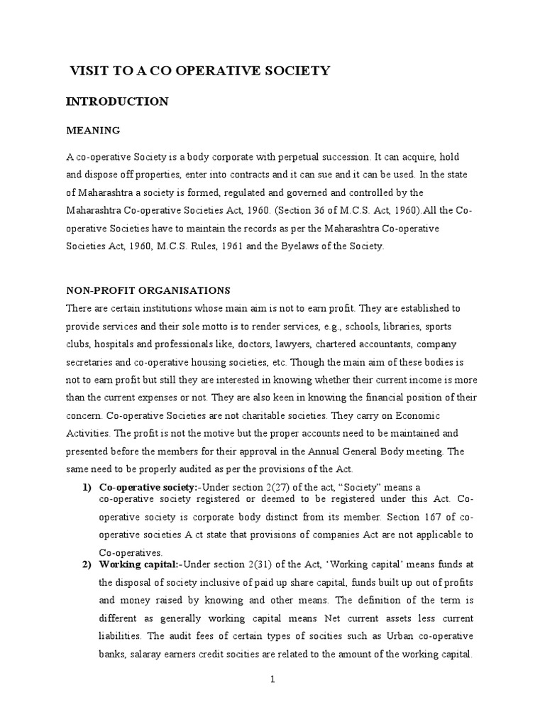 Visit To A Co Operative Society: Meaning | PDF | Cooperative | Debits ...