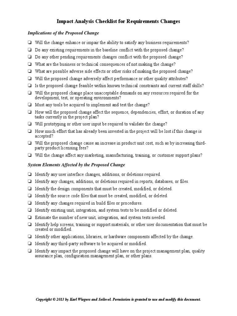 Impact Analysis Checklist | PDF | Information Technology Management ...