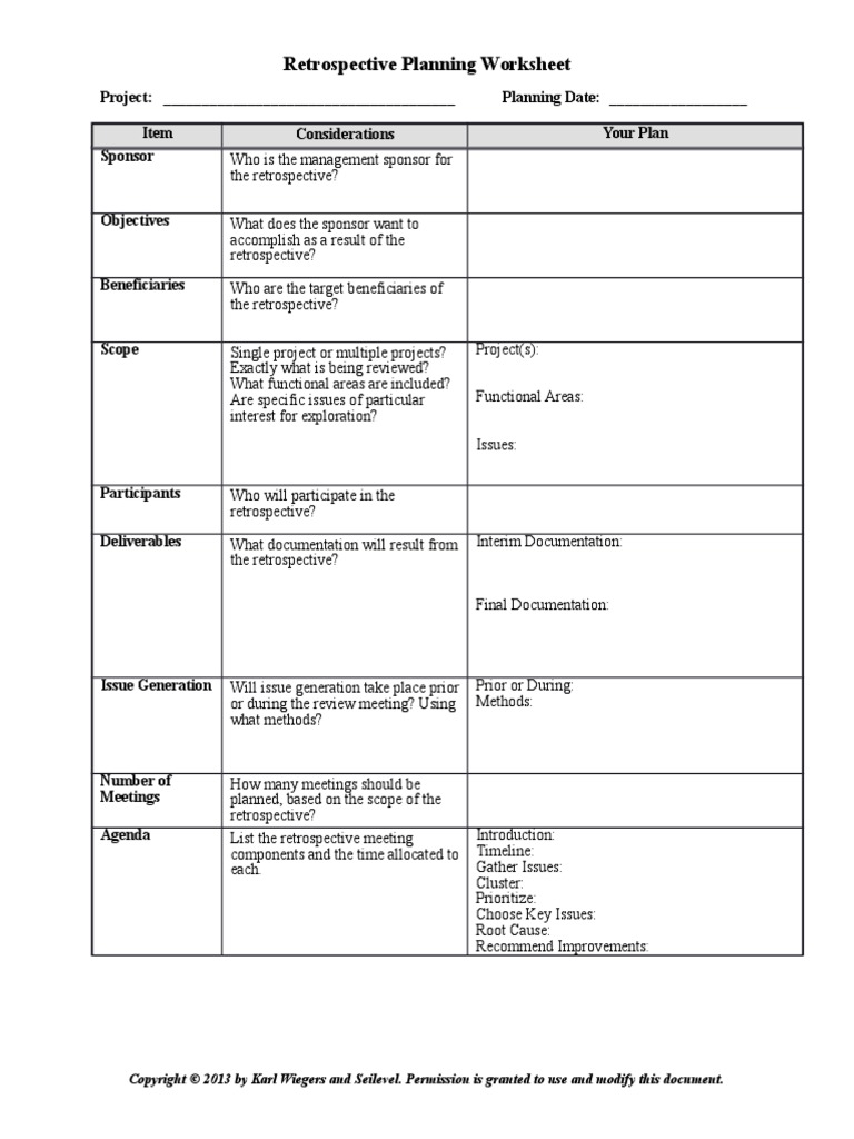 Retrospective Planning Worksheet | Facilitator | Communication