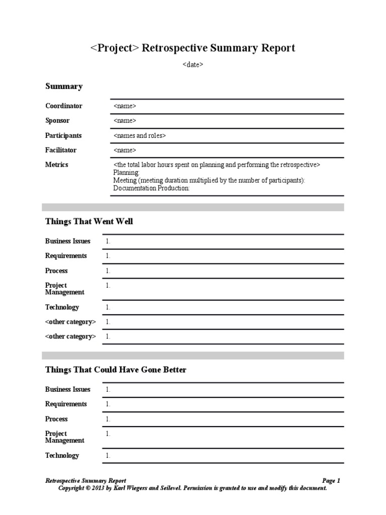 Retrospective Summary Report: Coordinator Sponsor Participants ...