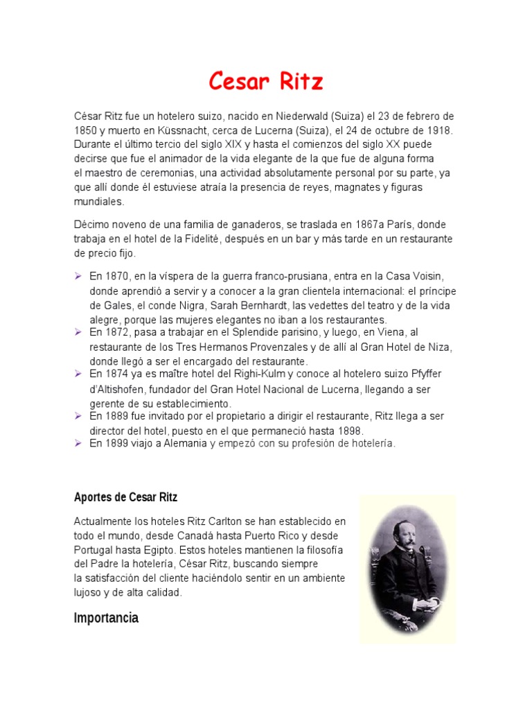 Biografia de Cesar Ritz | PDF | Hotel y alojamiento | Turismo y Ocio