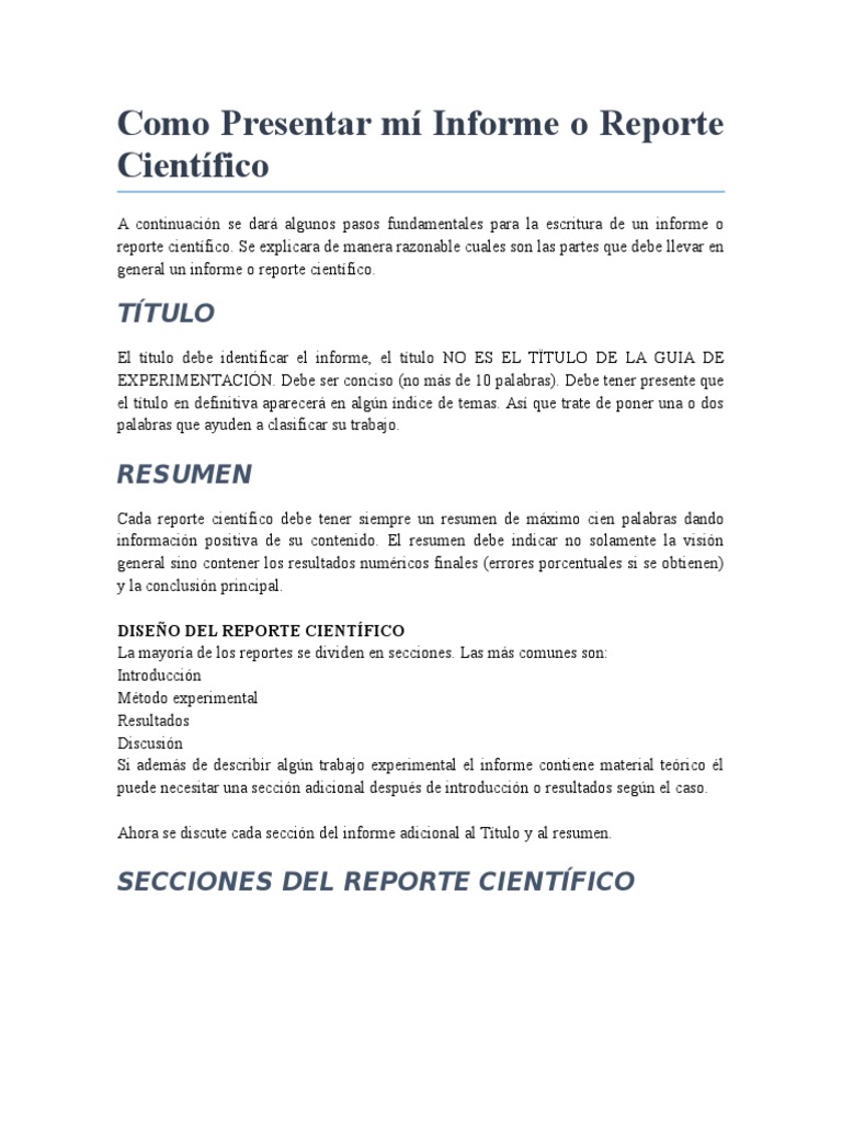 Como Presentar Mí Informe o Reporte Científico | PDF | Medición | Science