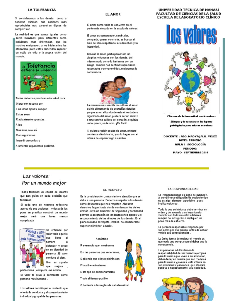Triptico - Los Valores | PDF | Tolerancia | Amor Triptico - Los Valores | PDF | Tolerancia | Amor