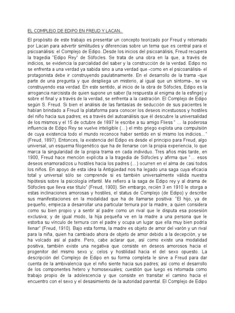 El Complejo de Edipo en Freud y Lacan | PDF | Complejo de Edipo ...