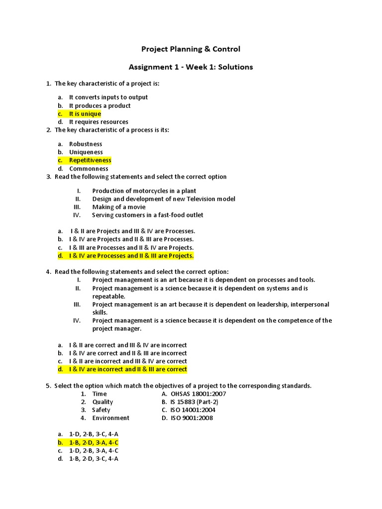 Project Planning & Control Assignment 1 - Week 1: Solutions | PDF ...