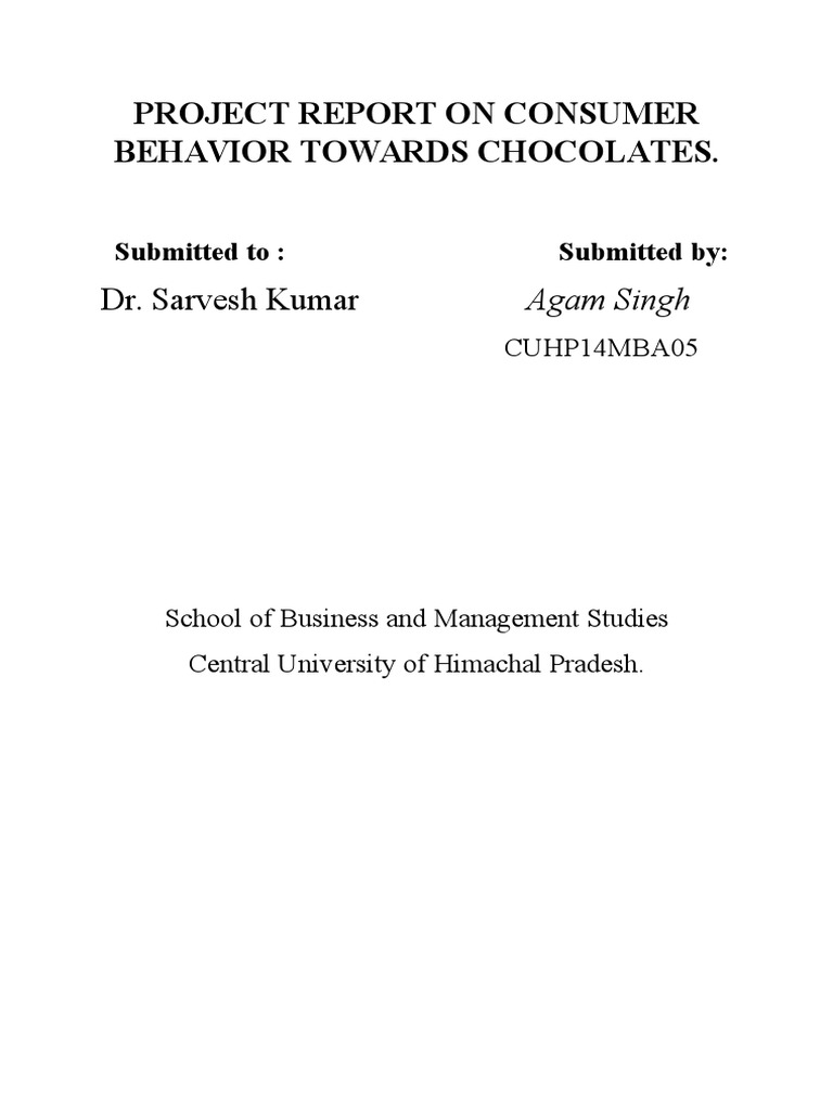 Project Report On Consumer Behavior Towards Chocolates | PDF | Consumer ...