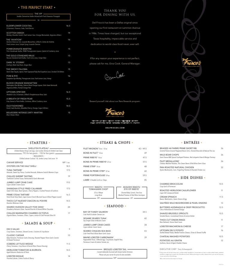 Del Frisco's Dinner Menu | PDF | Martini (Cocktail) | Salad