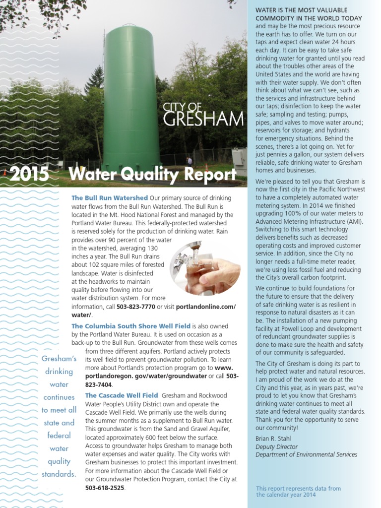 2015 Water Quality Report PDF | PDF | Drinking Water | Water Quality