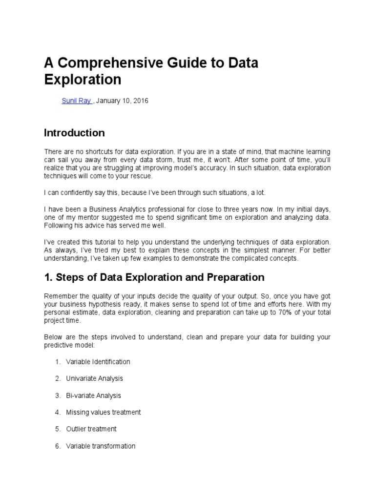 A Comprehensive Guide To Data Exploration Pdf Outlier Correlation And Dependence