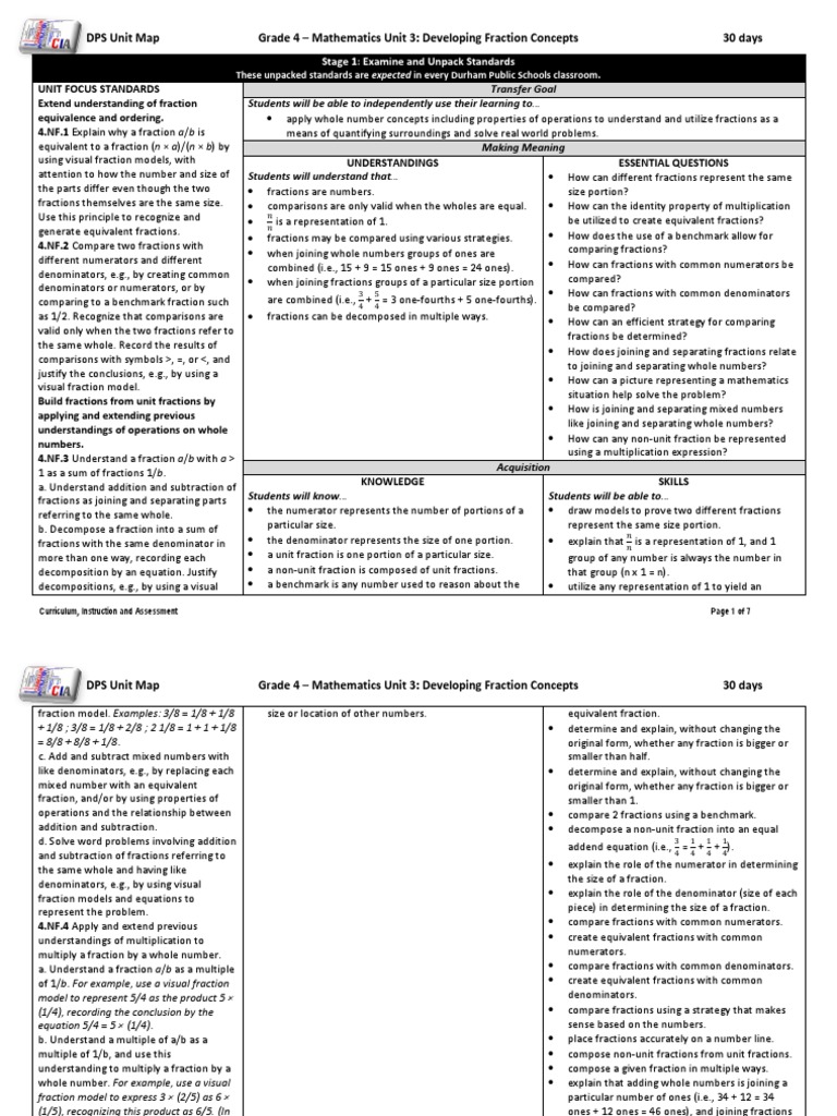 Grade 4 Unit Map 3 1 | PDF | Fraction (Mathematics) | Teaching Mathematics