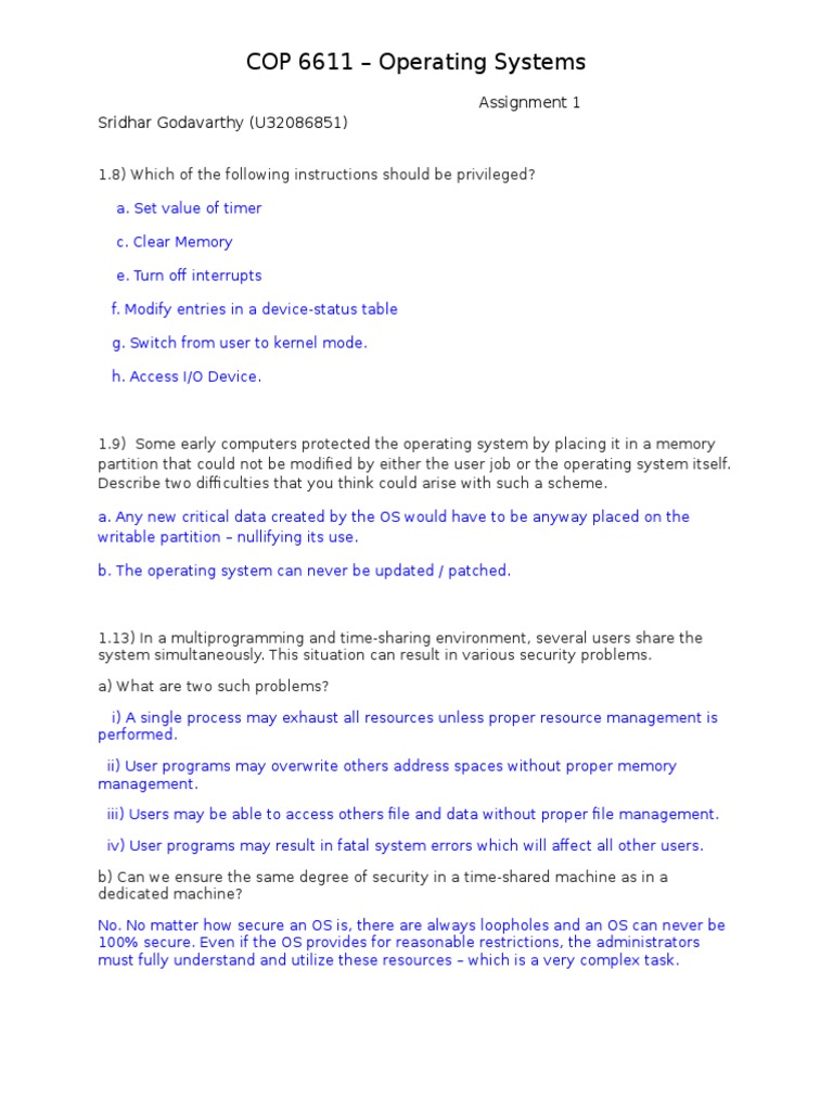 Operating Systems Concepts Chapter 1 Questions | PDF | Operating System | Computer Cluster